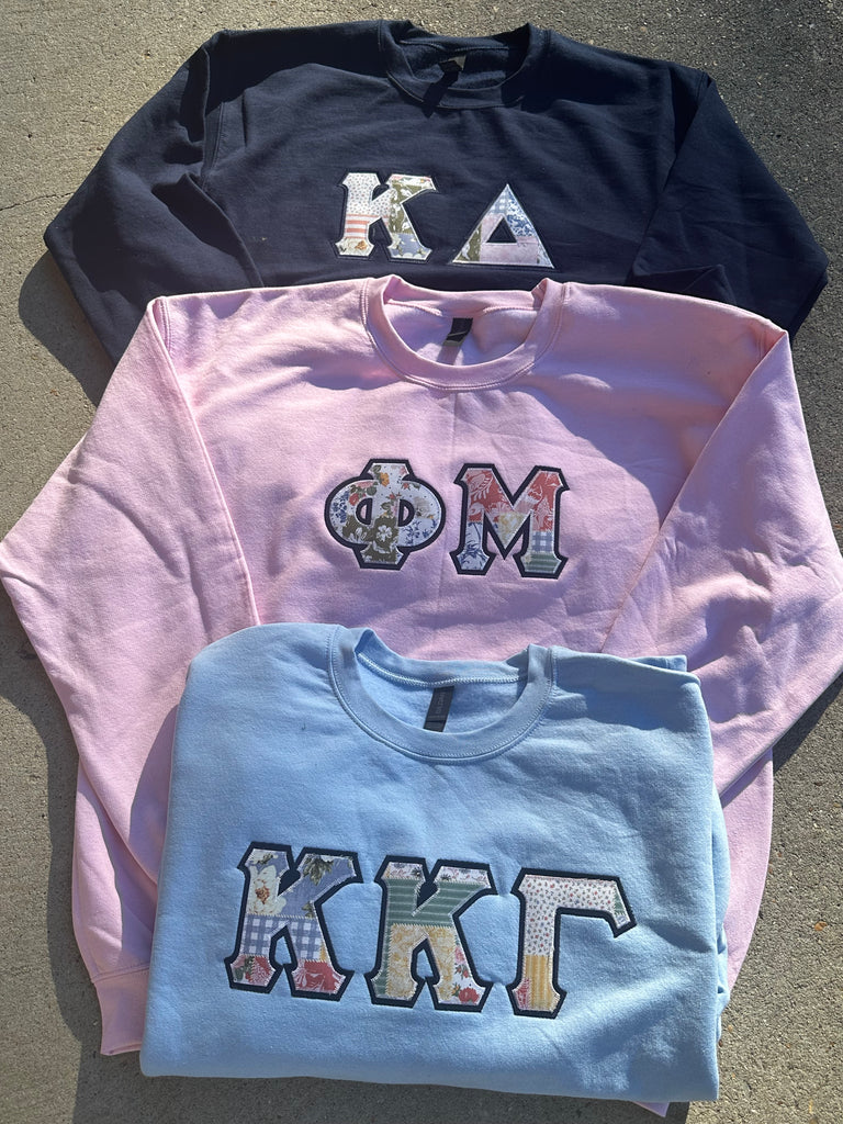 Patchwork Sorority Stitch Letter Sweatshirt – Campus Greek & Embroidery ...