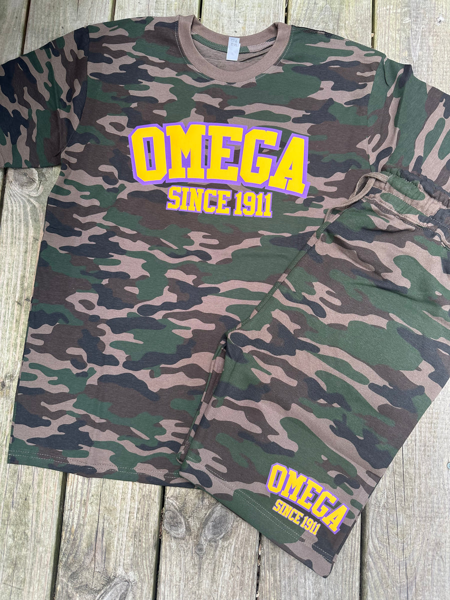 Camo Tee/Sweat Short Set - Omega Conclave – Campus Greek & Embroidery Shop