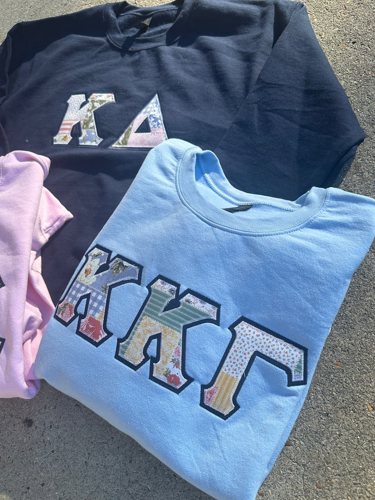 Patchwork Sorority Stitch Letter Sweatshirt – Campus Greek & Embroidery ...