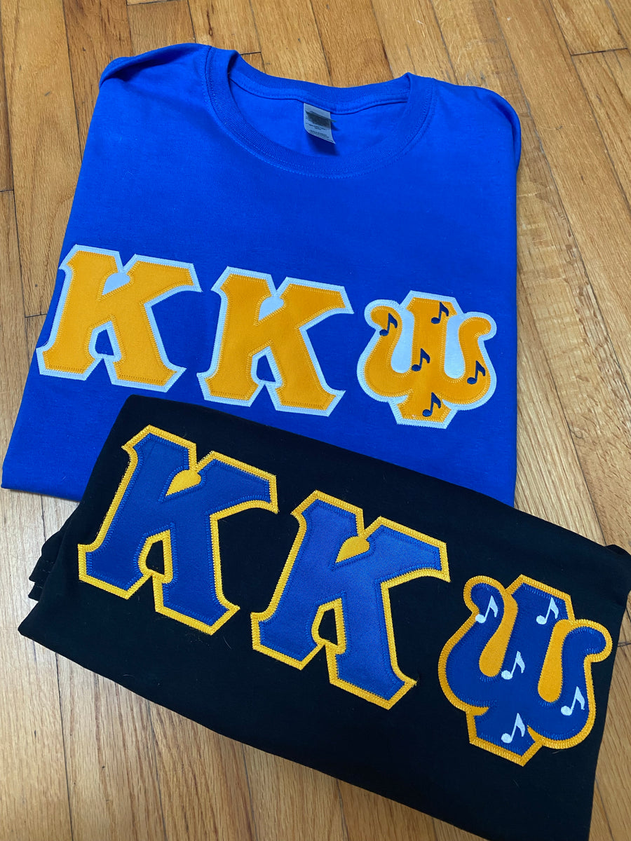 TBS & KKPsi Stitch Letter Music Tees – Campus Greek & Embroidery Shop